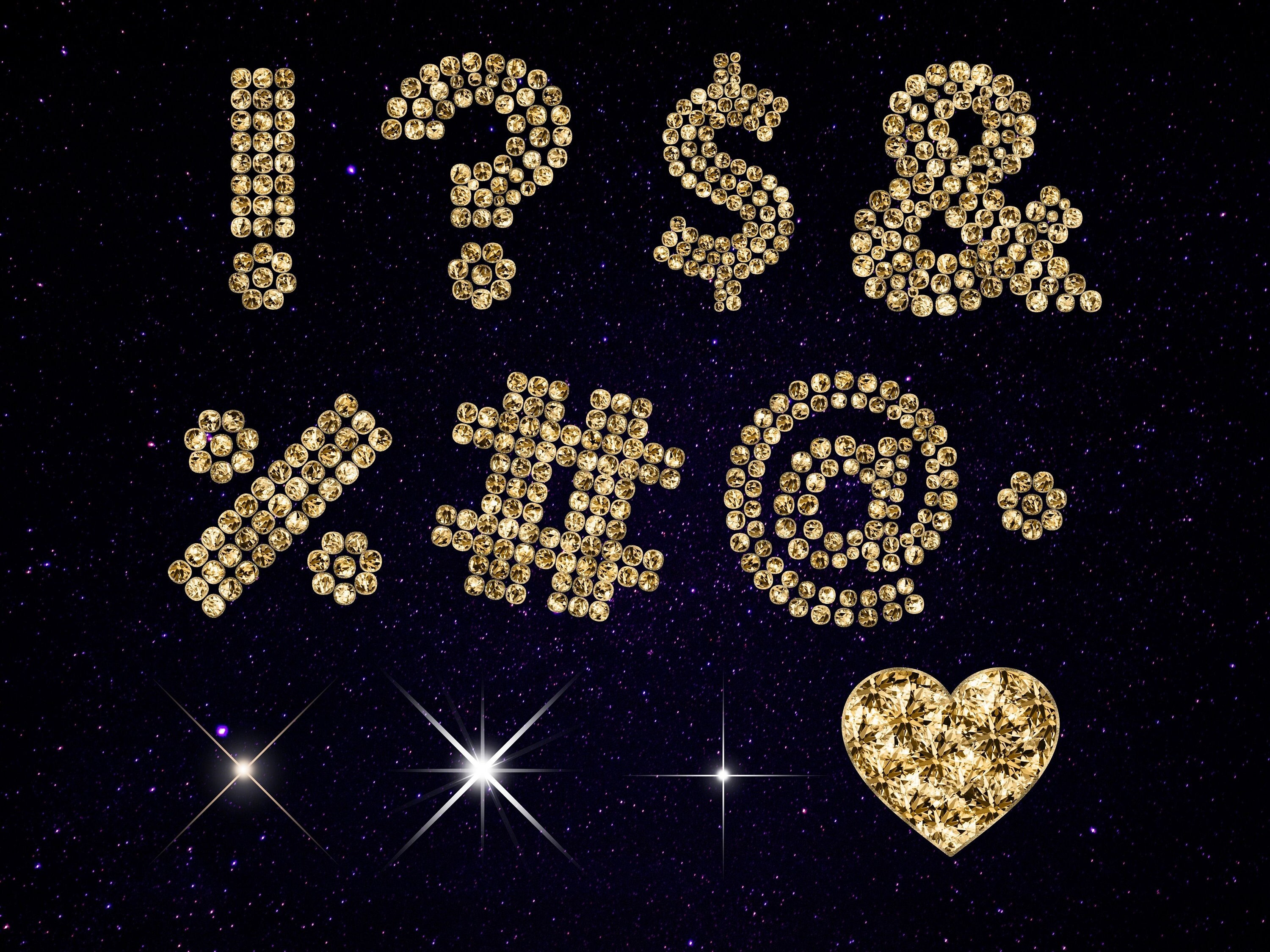 Gold Diamond Alphabet Clipart With Sparkle, PNG Set of Diamond Letters ...