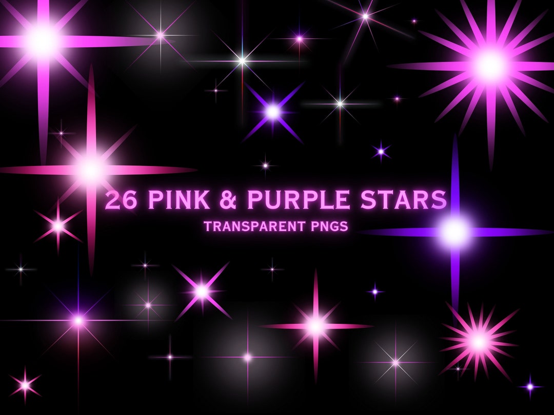 Neon Pink Star & Purple Stars PNG, Glowing Starlight Clipart, Violet Shining Light Effects, Lens ...