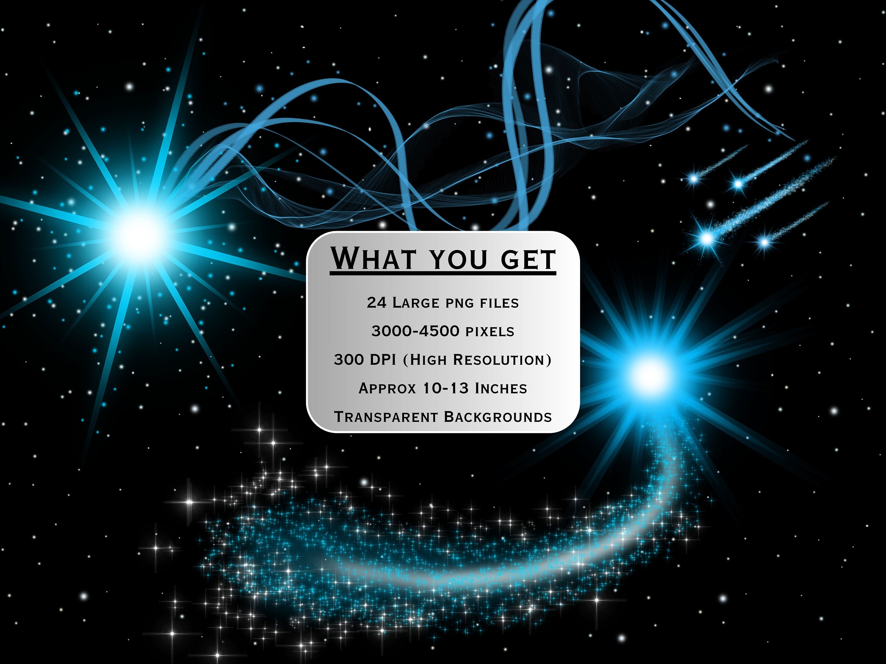 Blue Shooting Stars Clipart, Set of Bright Neon Falling Star PNG ...