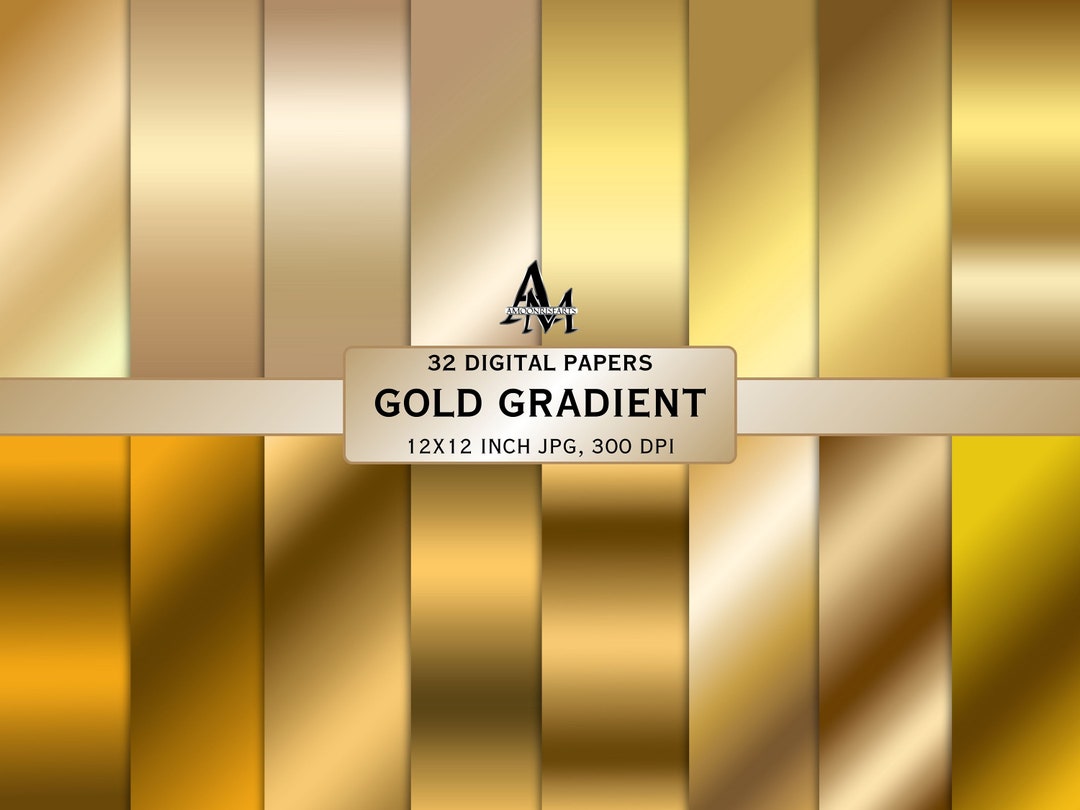 Gold Gradient Digital Papers, Gold Foil Backgrounds, Set of 32 Metallic ...