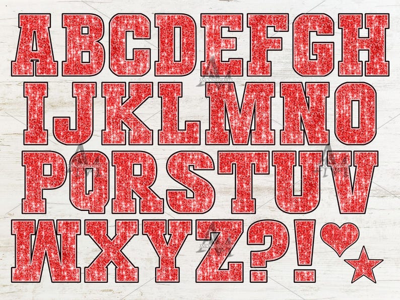 Red Varsity Alphabet Clipart, Red Sequin Letter & Number PNG Set, Red ...