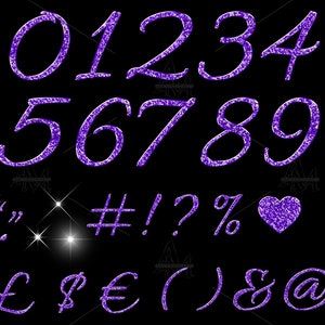 Purple Glitter Alphabet Clipart, Sparkle Letter & Purple Number Clipart ...