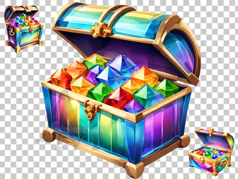 Treasure Chest PNG, Colourful Treasure Clipart With Jewels and Gems ...