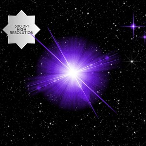 Purple Glitter Star Clipart Set of Glowing Sparkle PNG, Neon Purple ...