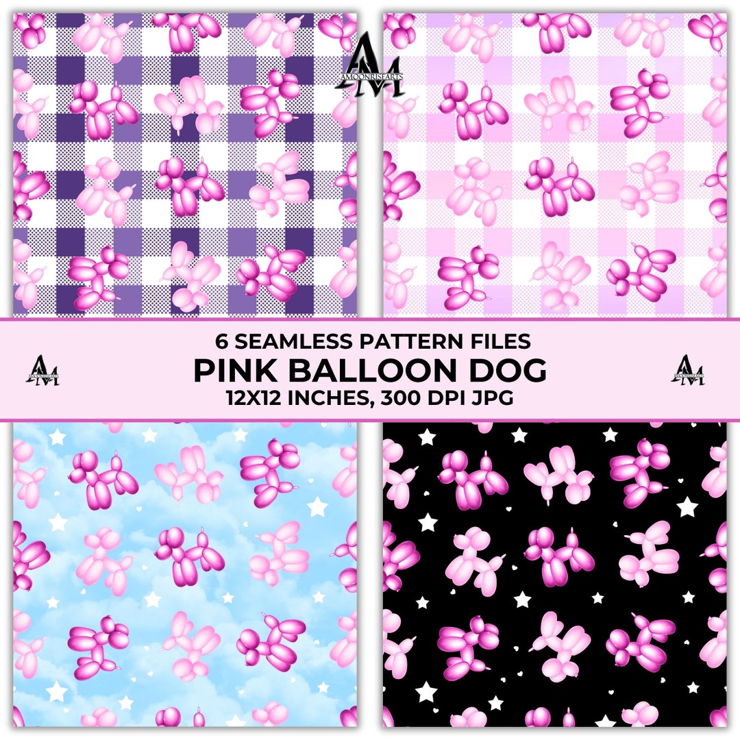 Pink Balloon Dog Seamless Pattern Files, Set of 6 Pink Bubble Dog ...