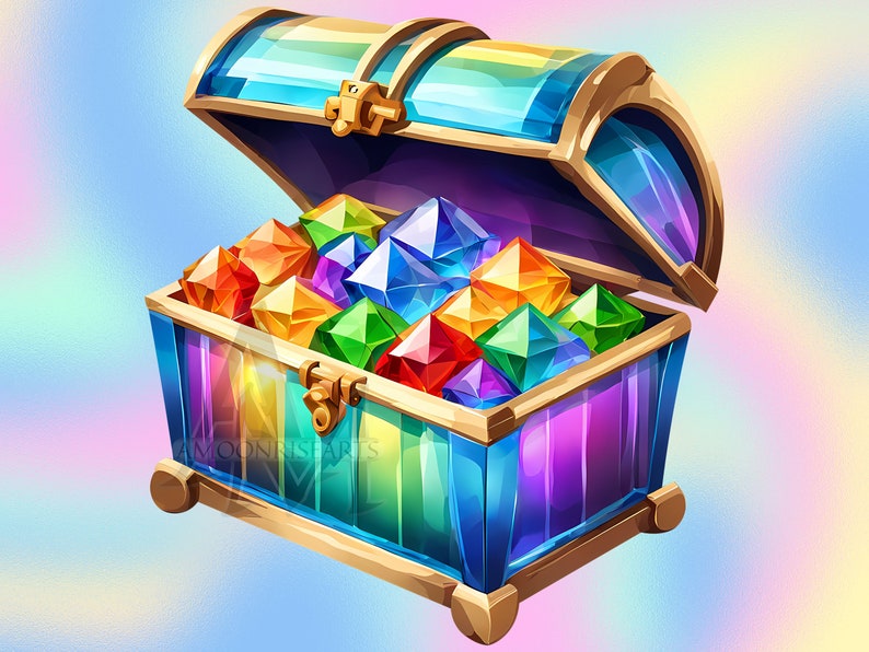 Treasure Chest PNG, Colourful Treasure Clipart With Jewels and Gems ...