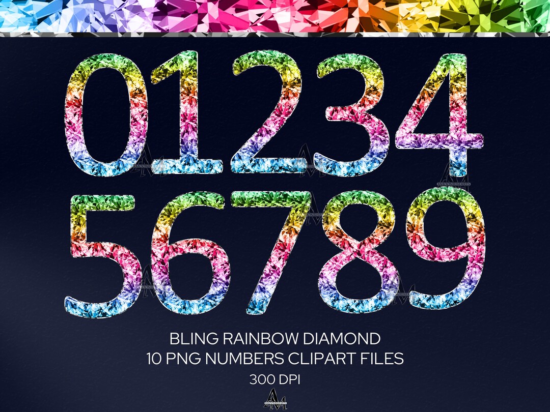 Colourful Diamond Number PNG Files, Rainbow Crystal Number Clip Art ...