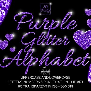 Purple Glitter Alphabet Clipart, Sparkle Letter & Purple Number Clipart ...