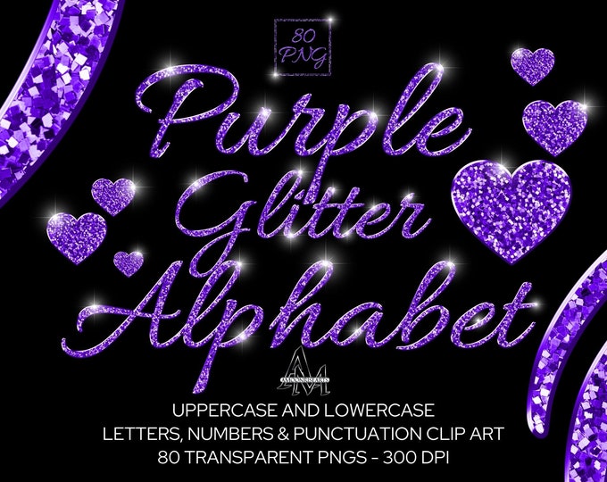 Purple Glitter Alphabet Clipart, Sparkle Letter & Purple Number Clipart ...