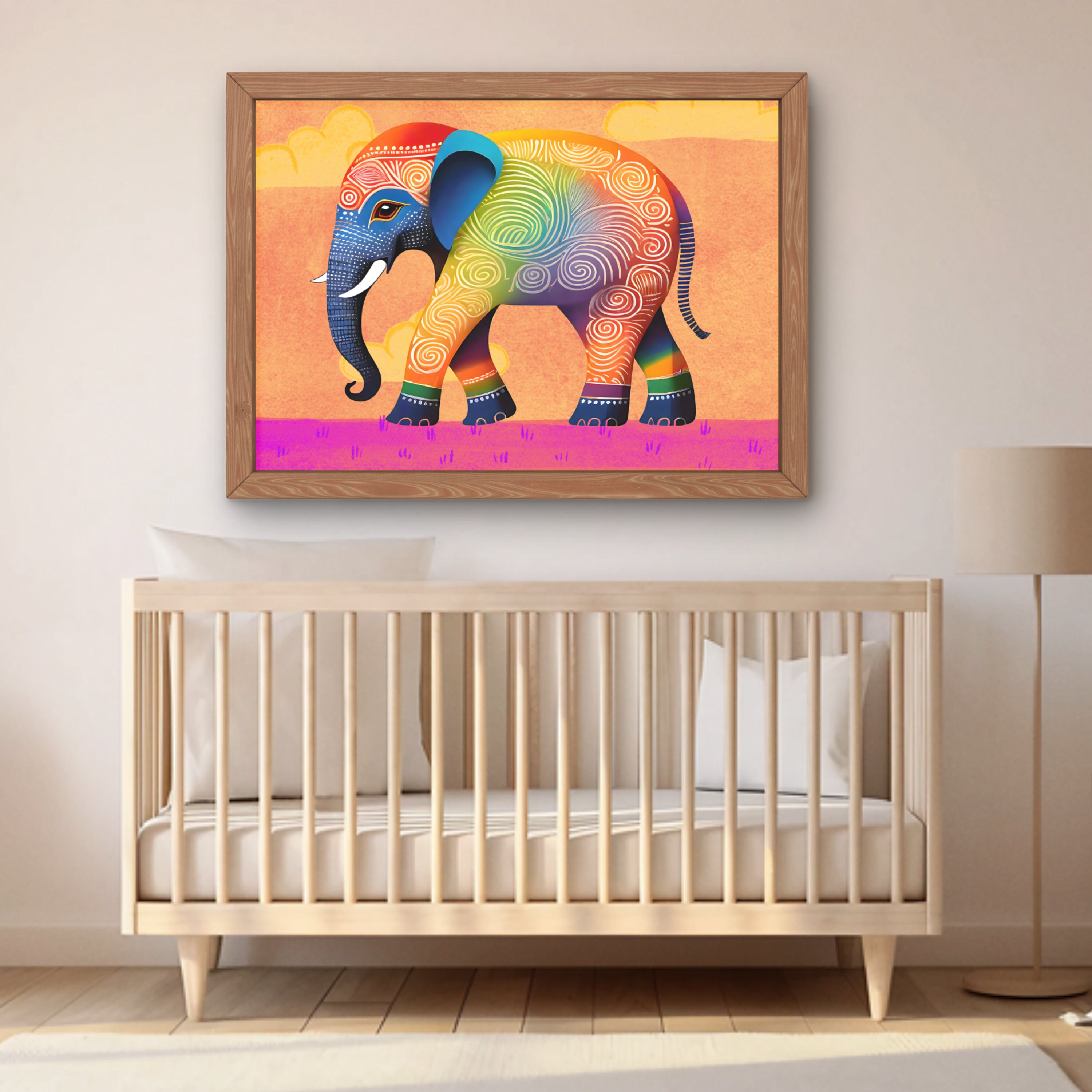 Orange Pink Elephant Poster PRINTABLE DOWNLOAD Indian Animal Wall Art ...