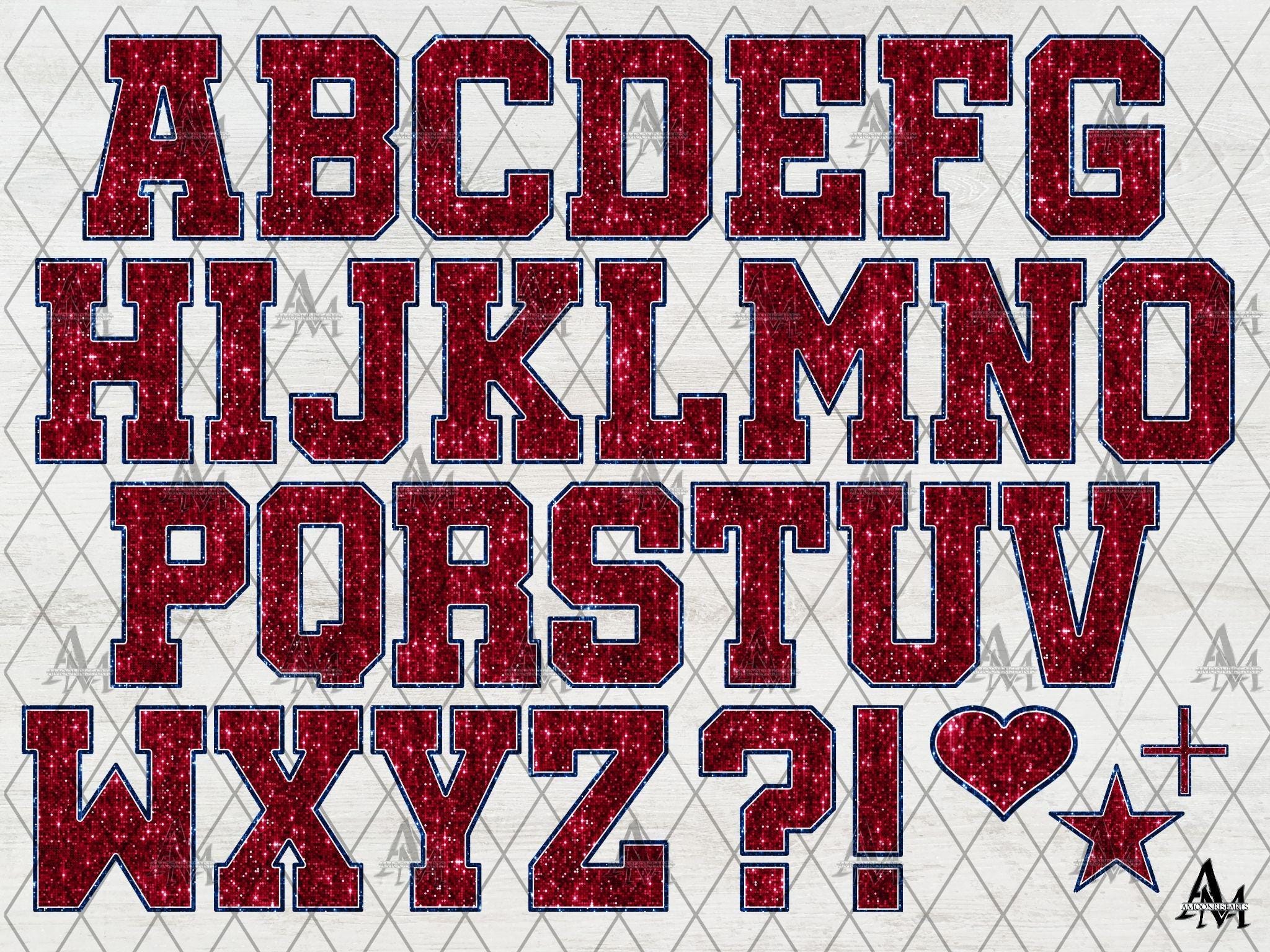 Red Varsity Alphabet Clipart, Red, White and Blue Sequin Letter ...