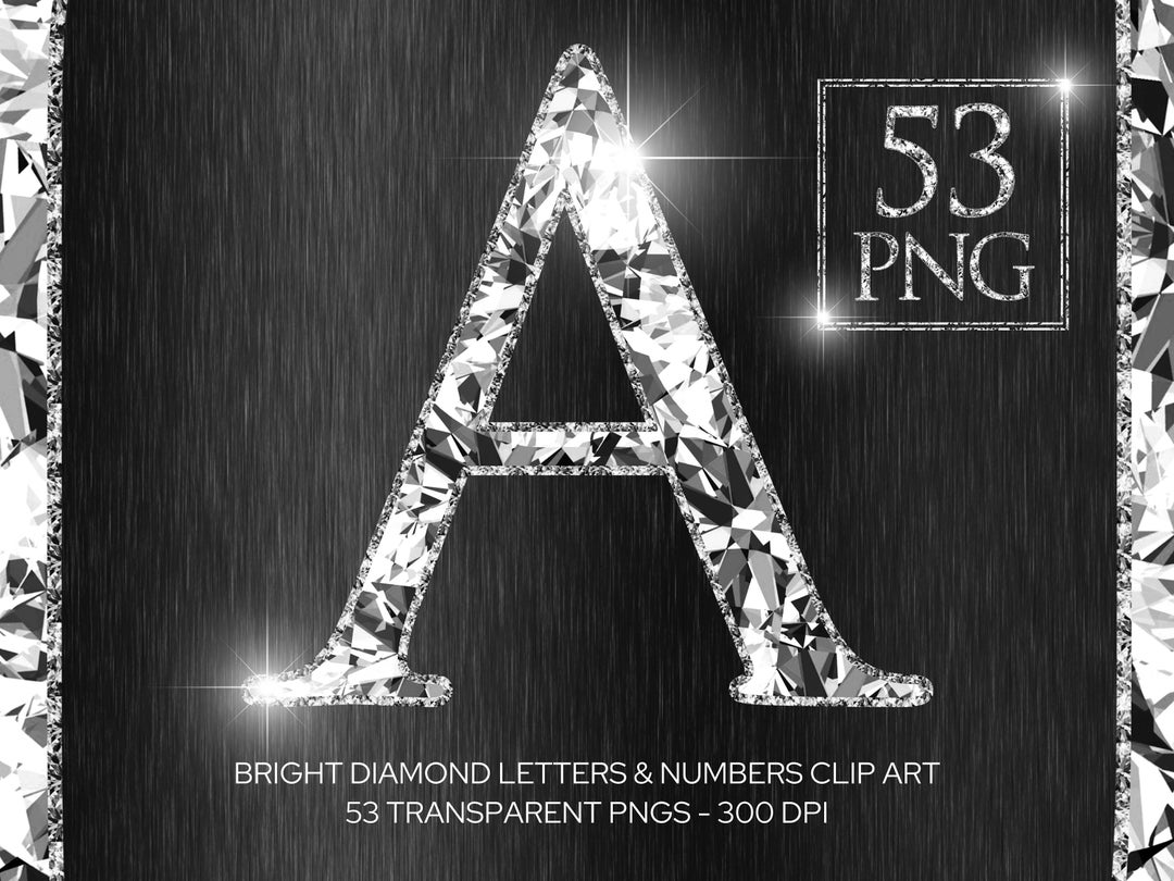 Diamond Alphabet Clipart PNG Set of Bright Diamond Letters & Numbers ...