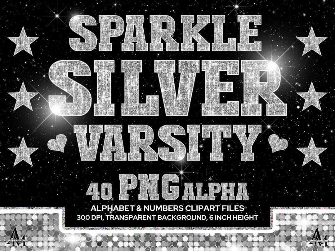 Silver Glitter Varsity Alphabet Clipart, Sequin PNG Set (digital ...