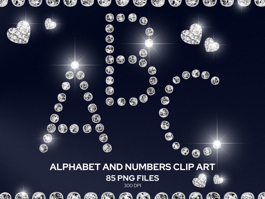 Diamond Alphabet Clipart Set of Rhinestone Numbers and Letters, Crystal ...