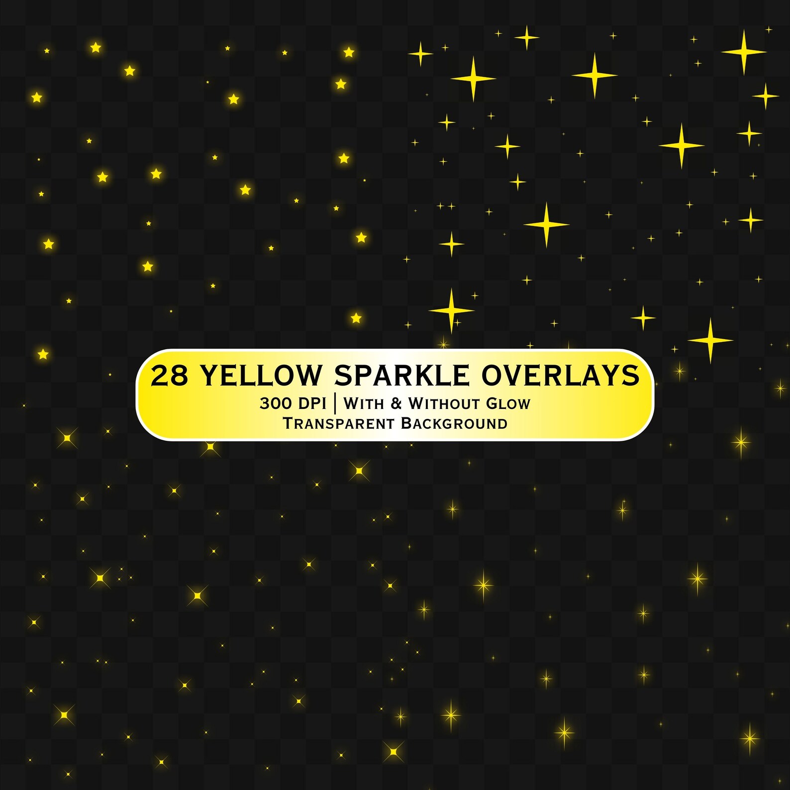 Yellow Sparkle Overlay PNG, Gold Glitter Clipart Star Overlay, Set of ...