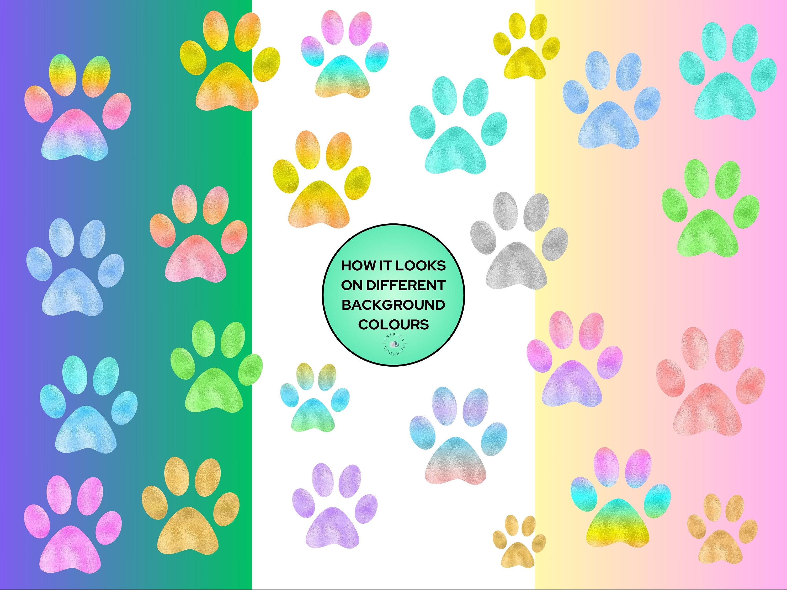 Paw Print Clipart Pngs in Rainbow Colours, Pawprint PNG Bundle, Dog Paw ...