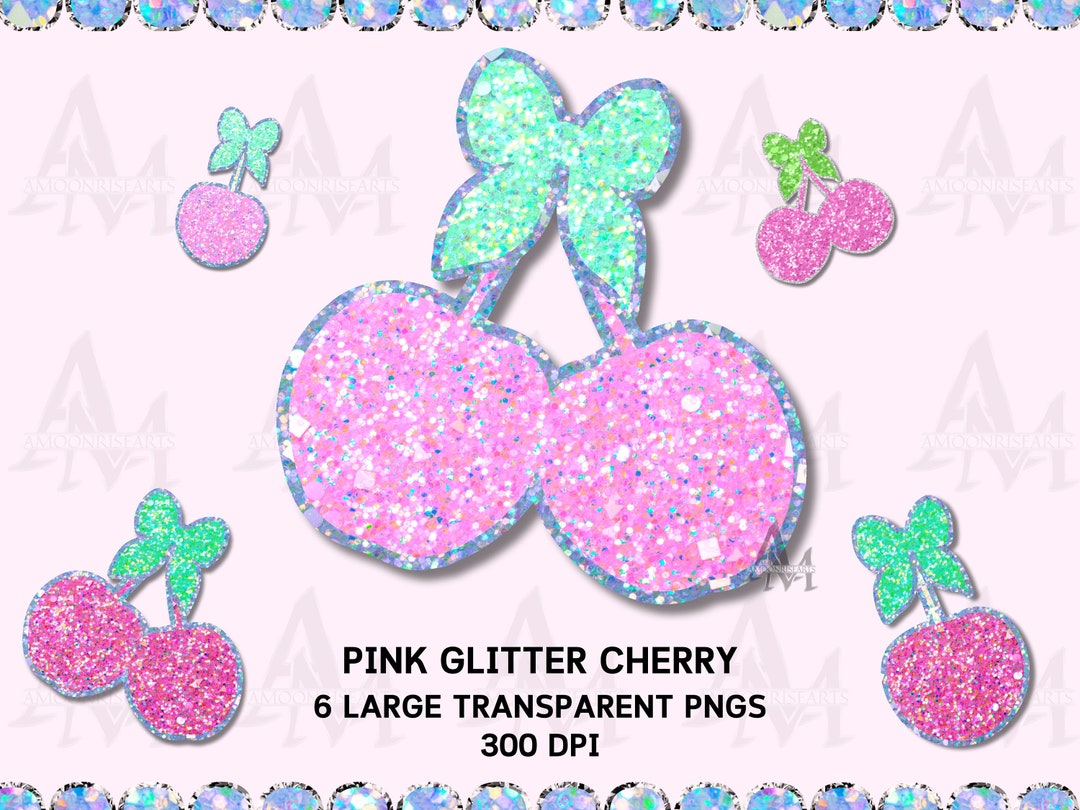 Pink Glitter Cherry PNG, Bling Pink Cherry Clipart for Sublimation Faux ...