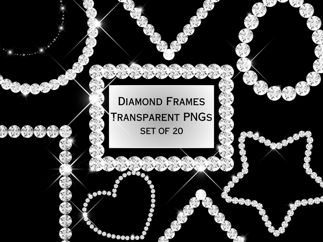 Diamond Frame Clipart Transparent PNG Set of White Sparkle Gems Border ...