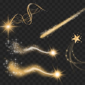Gold Shooting Star Clipart, Sparkling Celestial PNG Overlays (digital ...