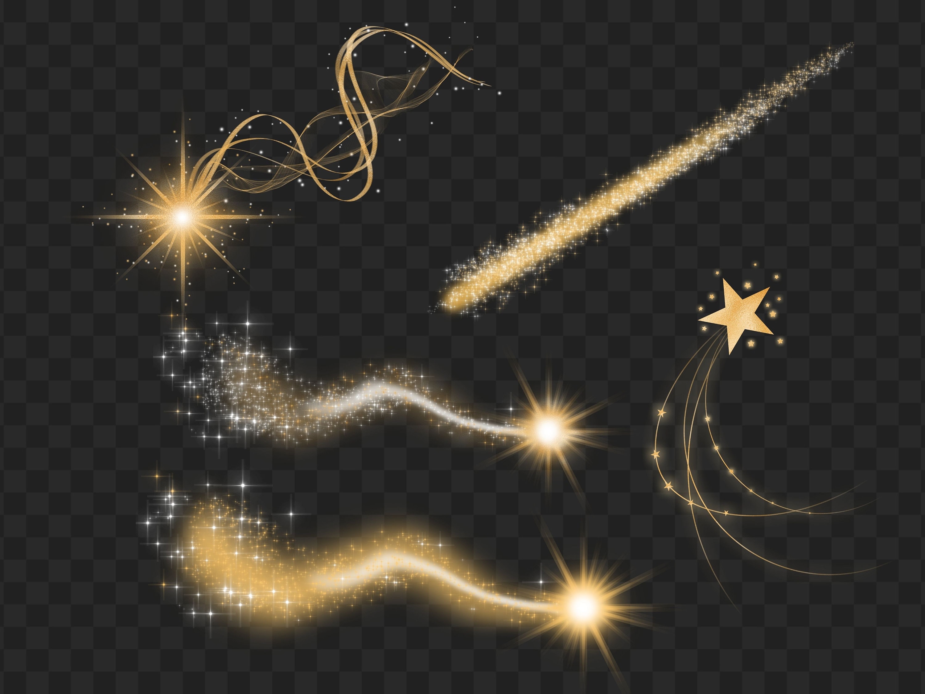 Gold Shooting Star PNG Set of Sparkling Golden Falling Star Clipart ...