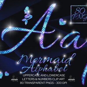 Mermaid Alphabet Clipart, Sparkly Mermaid Scale Letter and Number ...