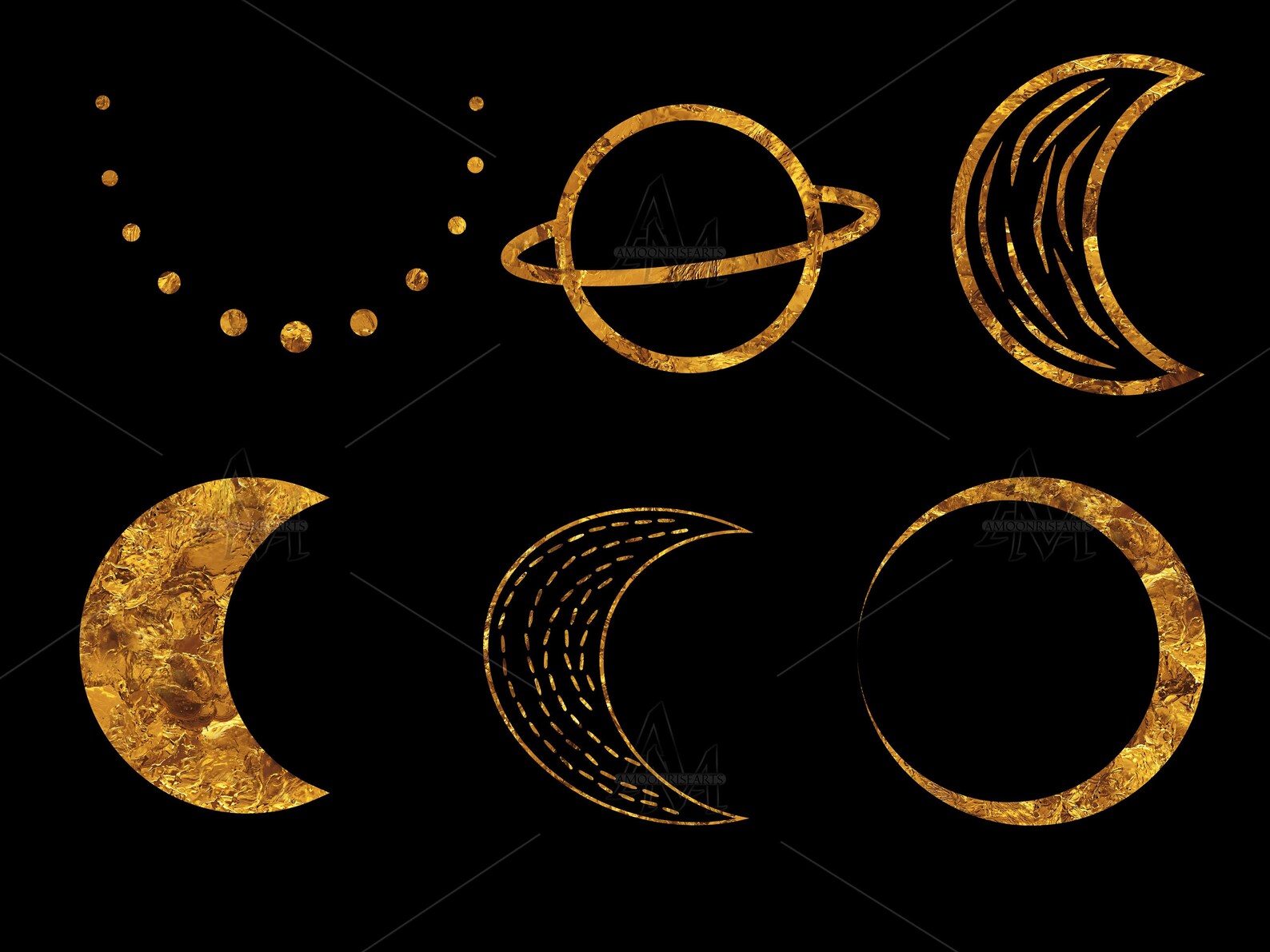 Gold Celestial Clipart, Gold Cosmic Clip Art, Golden Mystical Elements ...