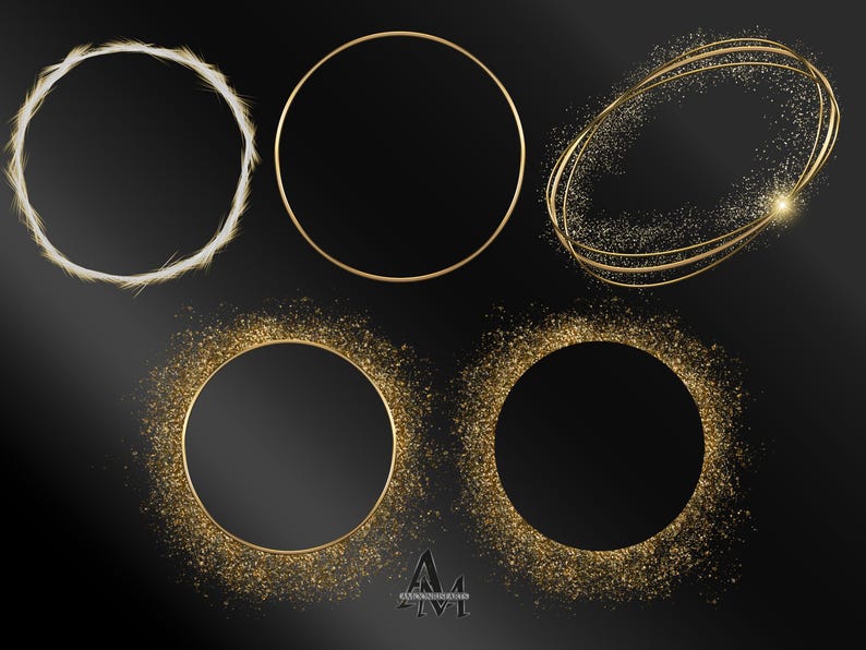 Gold Glitter Circle Overlays – Sparkle Frame Clipart (PNG Digital ...