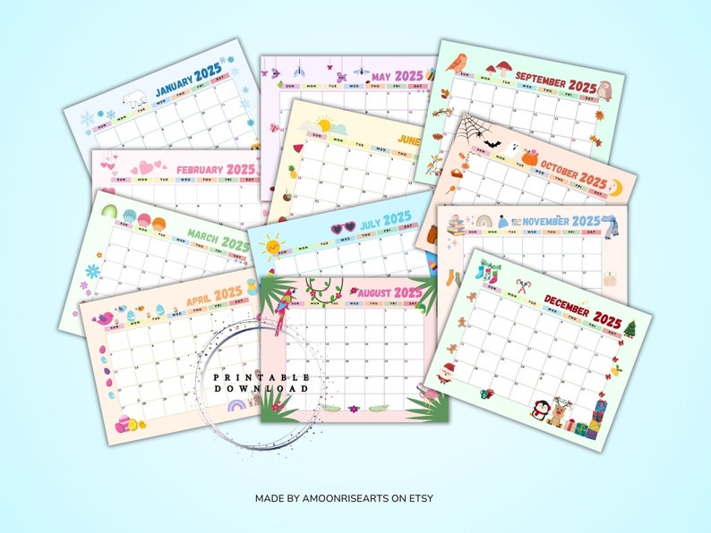 Cute 2025 Calendar Printable, Monthly Calendar 2025, Colourful Fridge ...