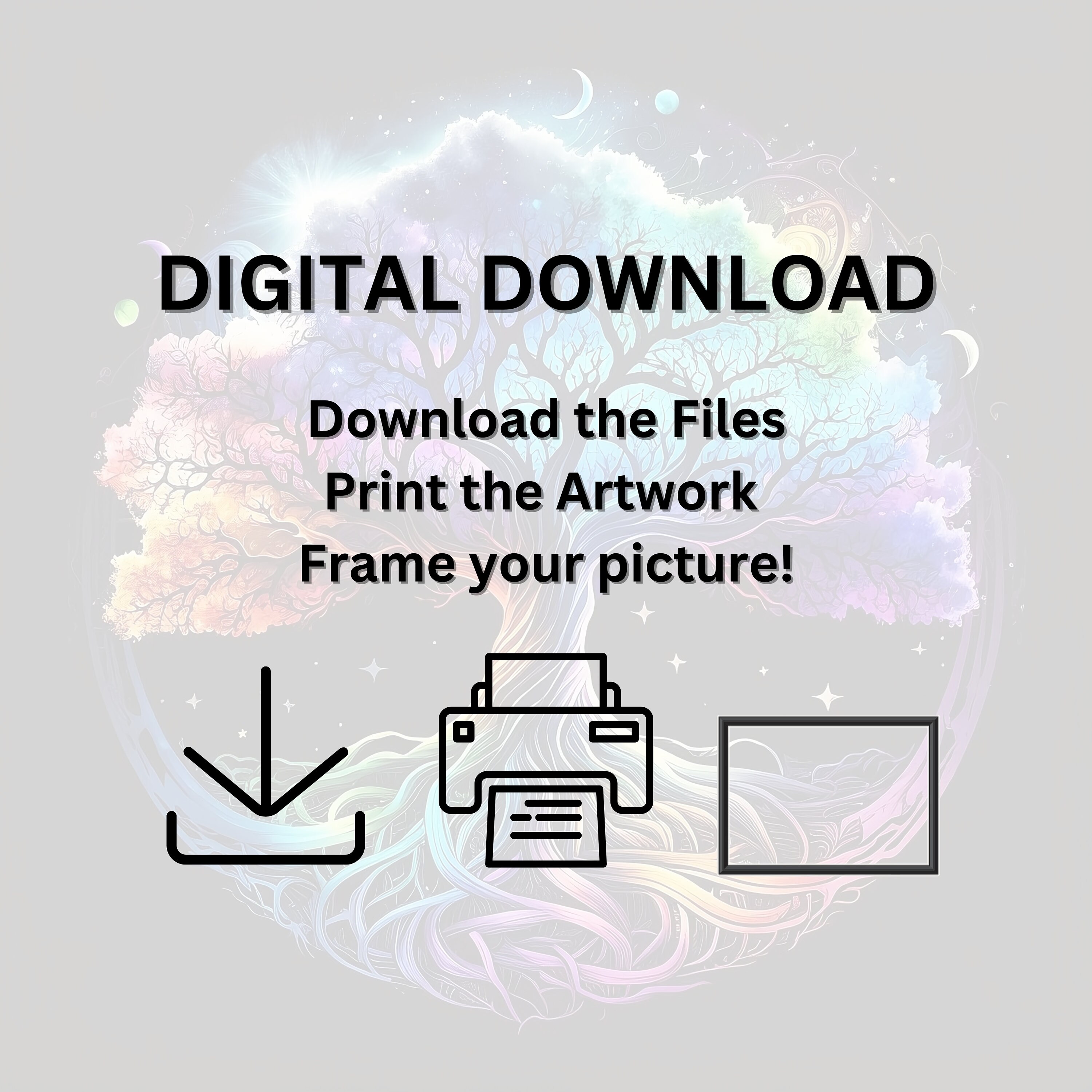 Yggdrasil Print, Tree of Life Printable Wall Art, Colourful Home Decor ...