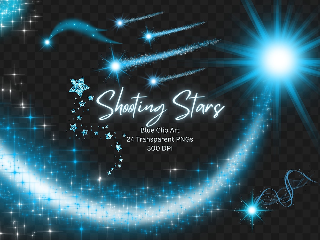 Blue Shooting Stars Clipart, Set of Bright Neon Falling Star PNG ...