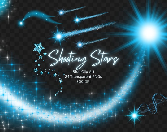 Blue Shooting Stars Clipart, Set of Bright Neon Falling Star PNG ...