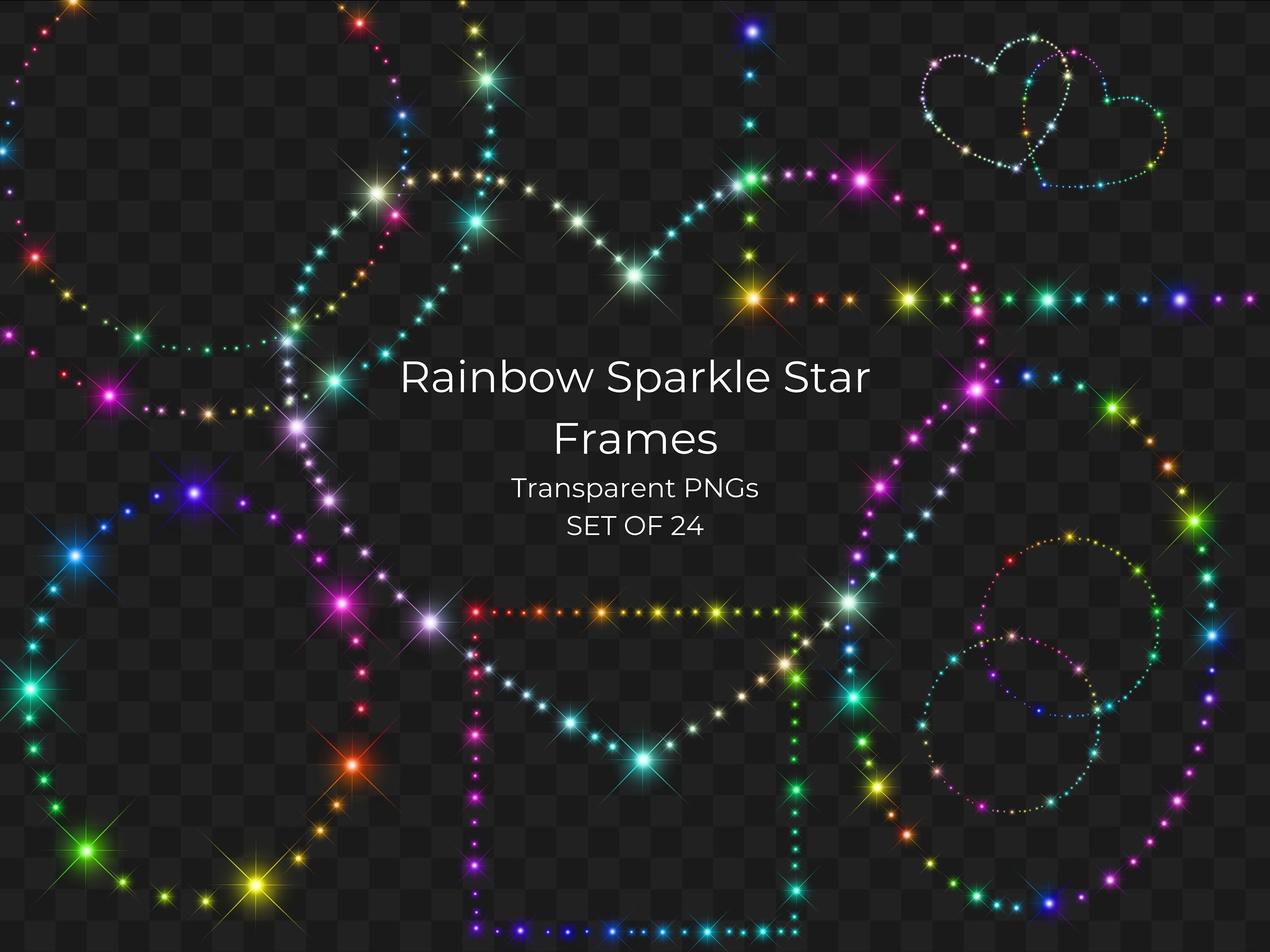 Rainbow Sparkle Frames PNG Set, Star Glitter Frames Clipart, Colourful ...