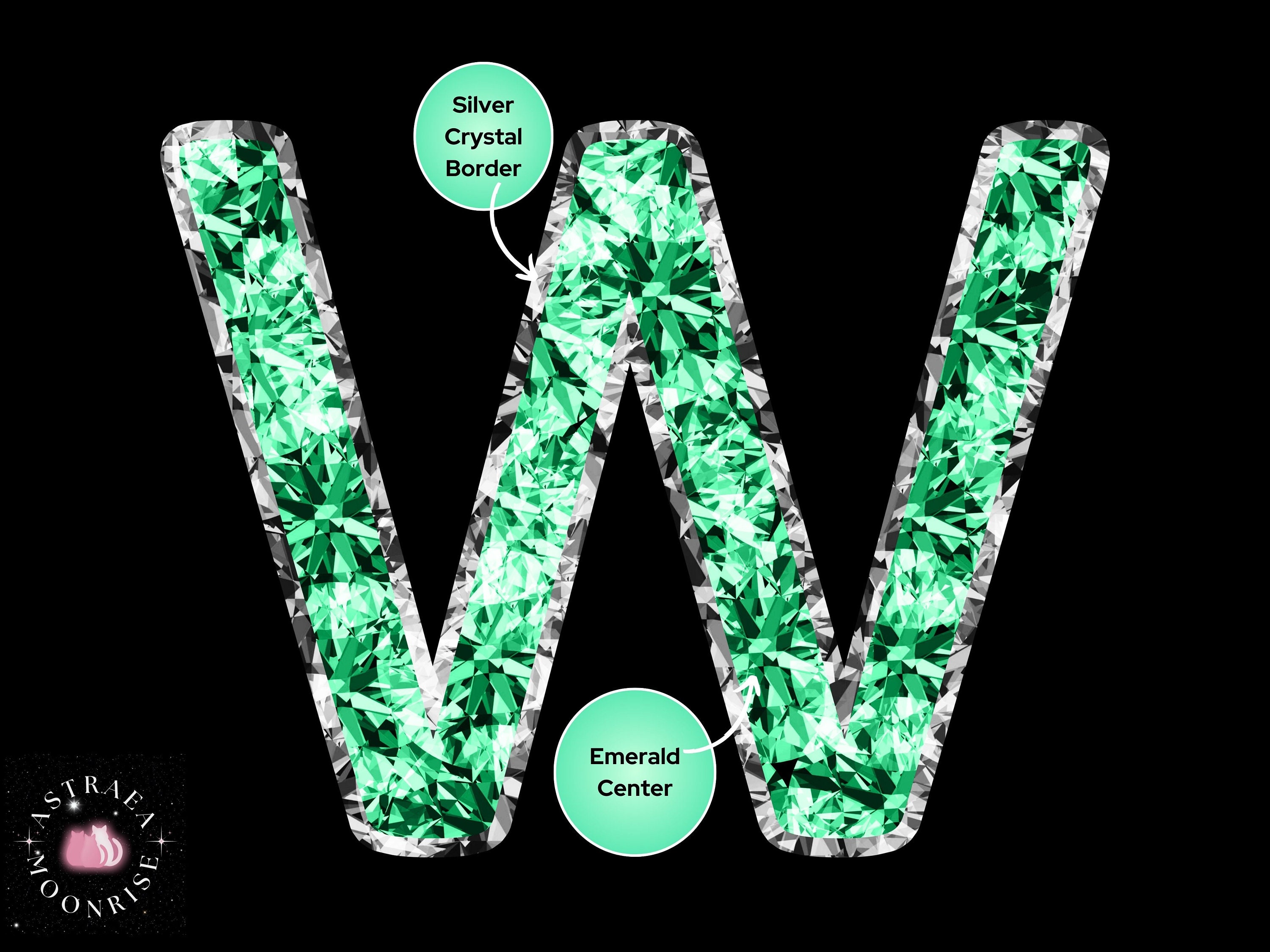 Emerald Green Diamond Alphabet Clipart, Crystal Green Letters and Green Numbers PNG Set, Glitter ...