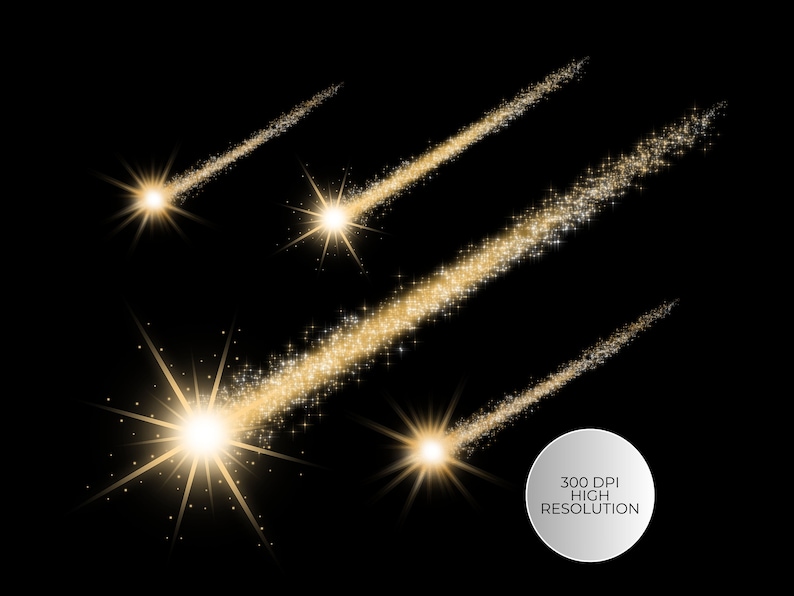 Gold Shooting Star PNG Set of Sparkling Golden Falling Star Clipart ...