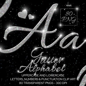 Silver Glitter Alphabet Clipart, Luxury Sparkle Letters & Bling Glitter ...