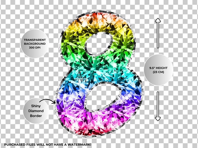 Rainbow Diamond Number PNG Files, Colourful Crystal Number Clip Art ...