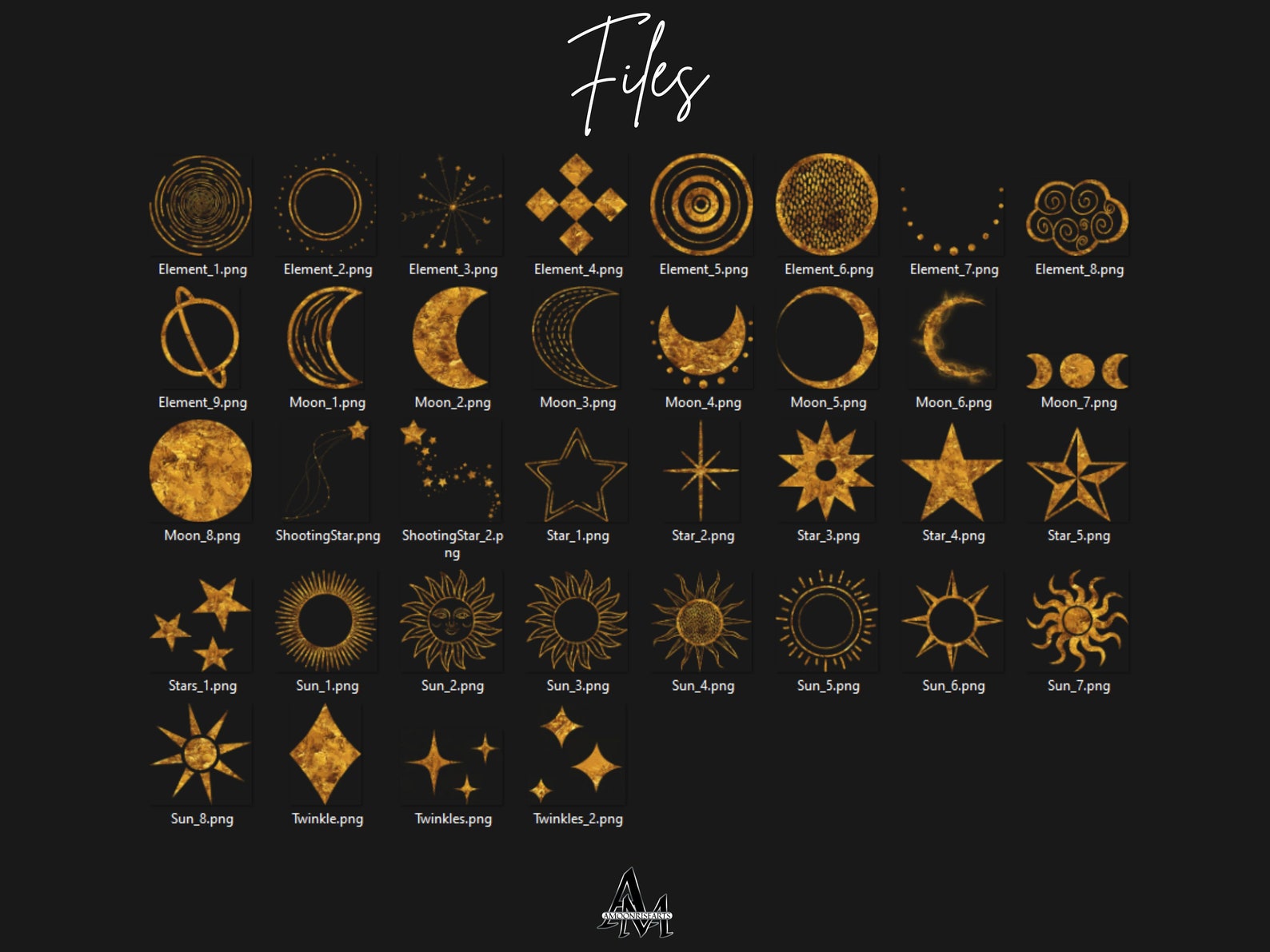 Gold Celestial Clipart, Gold Cosmic Clip Art, Golden Mystical Elements ...