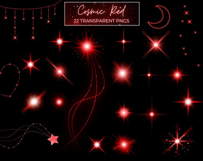 Red Stars PNG, Shooting Stars, Red Moon, Glowing Red Sparkles ...