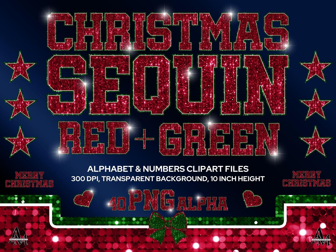 Sequin Alphabet Clipart, Red With Green Letter & Number PNG, Christmas ...