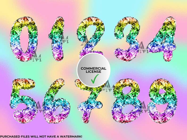 Rainbow Diamond Number PNG Files, Colourful Crystal Number Clip Art ...