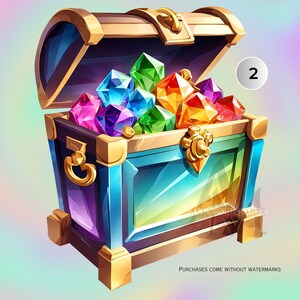 Treasure Chest PNG, Colourful Treasure Clipart With Jewels and Gems ...