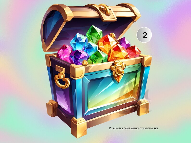 Treasure Chest PNG, Colourful Treasure Clipart With Jewels and Gems ...