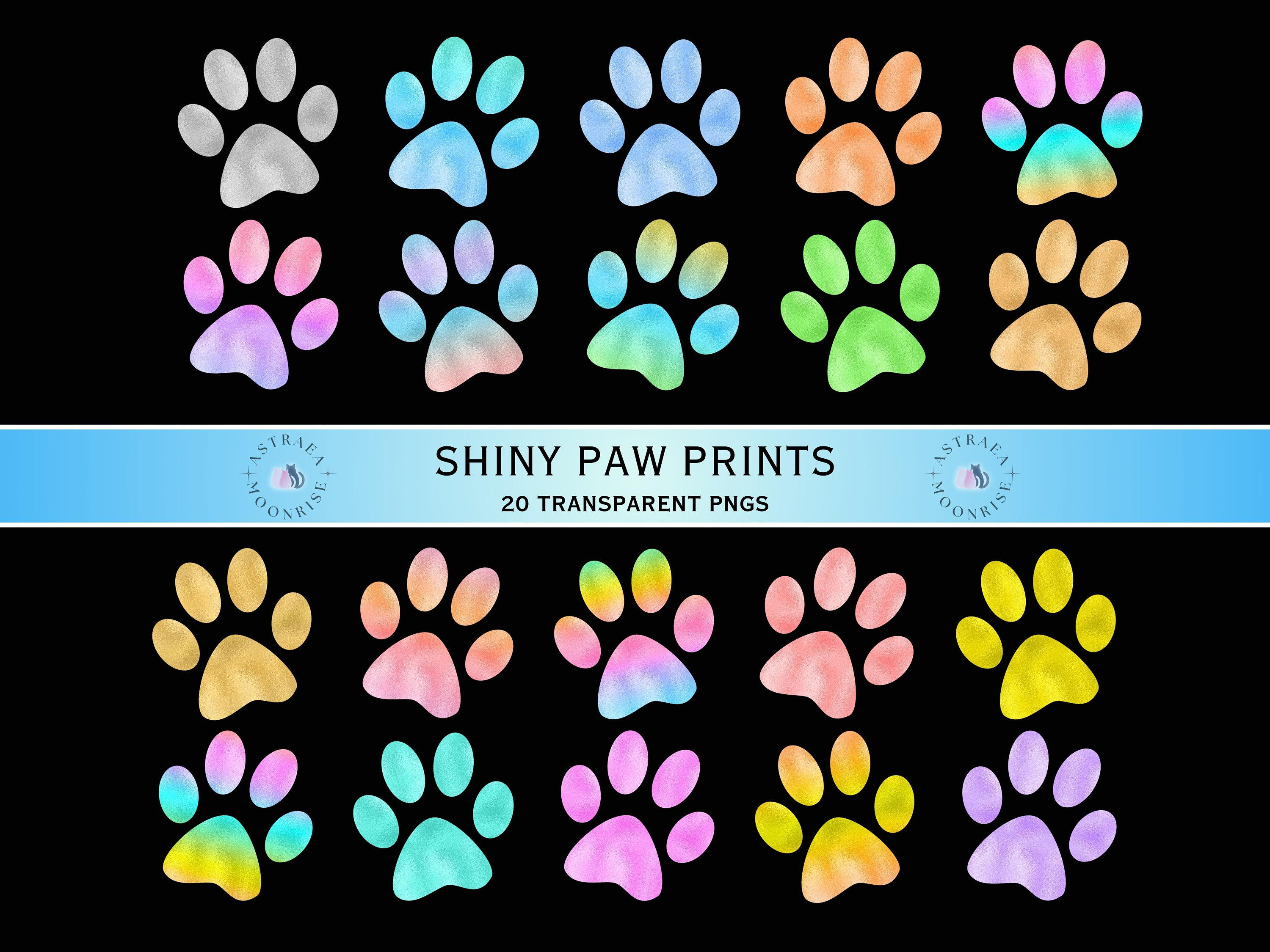 Paw Print Clipart Pngs in Rainbow Colours, Pawprint PNG Bundle, Dog Paw ...