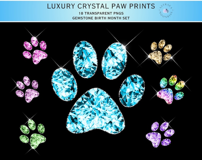 Diamond Paw Print Clipart, Luxury Crystal Paw PNG, Pet Birthstone ...
