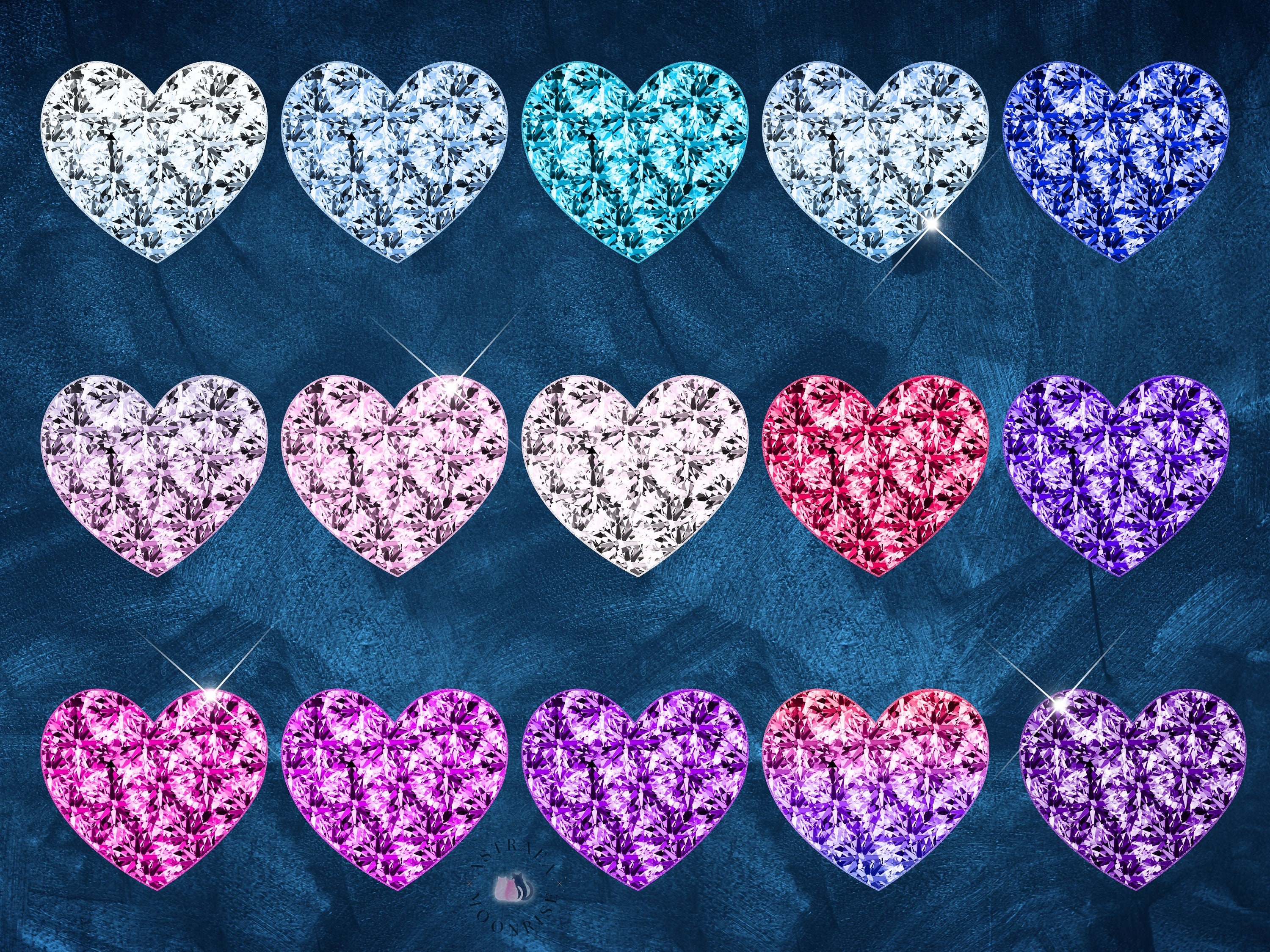 Diamond Heart Clipart, Set of Luxury Glitter Hearts Clip Art ...