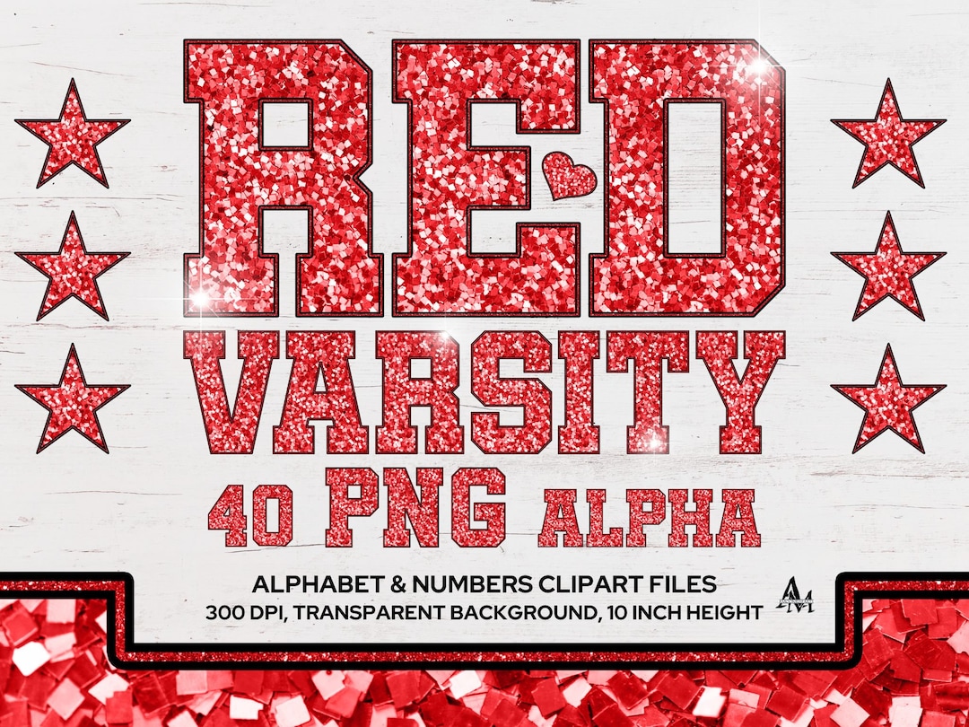 Red Varsity Alphabet Clipart, Red & Black Sequin Letter and Number PNG ...