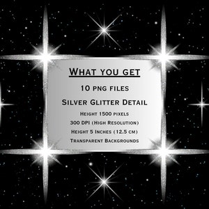 Silver Glitter Star Clipart Set of Glowing Sparkle PNG, Silver White ...