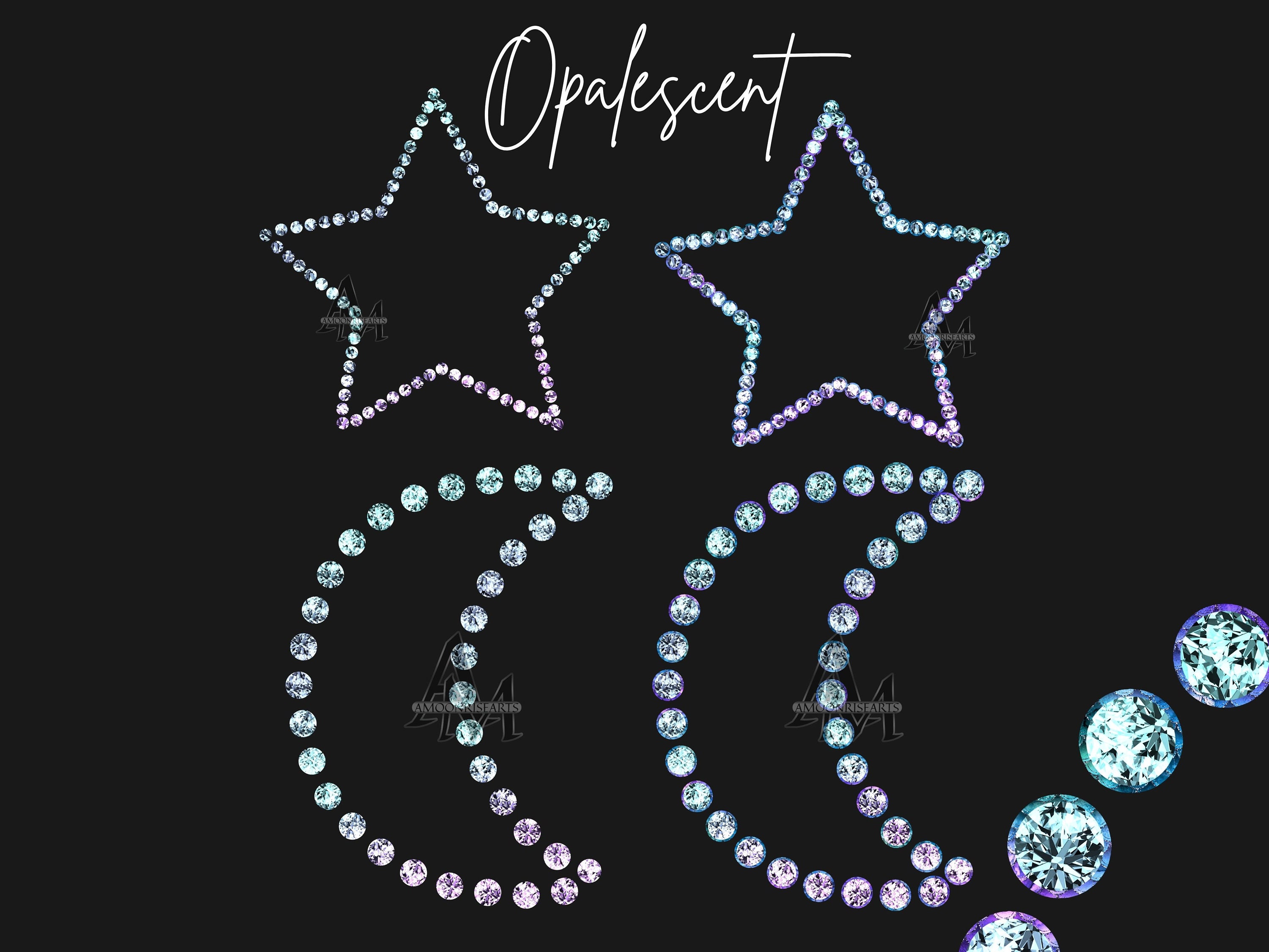 Rhinestone Star and Moon PNG, Set of Diamond Crescent Moon & Star ...