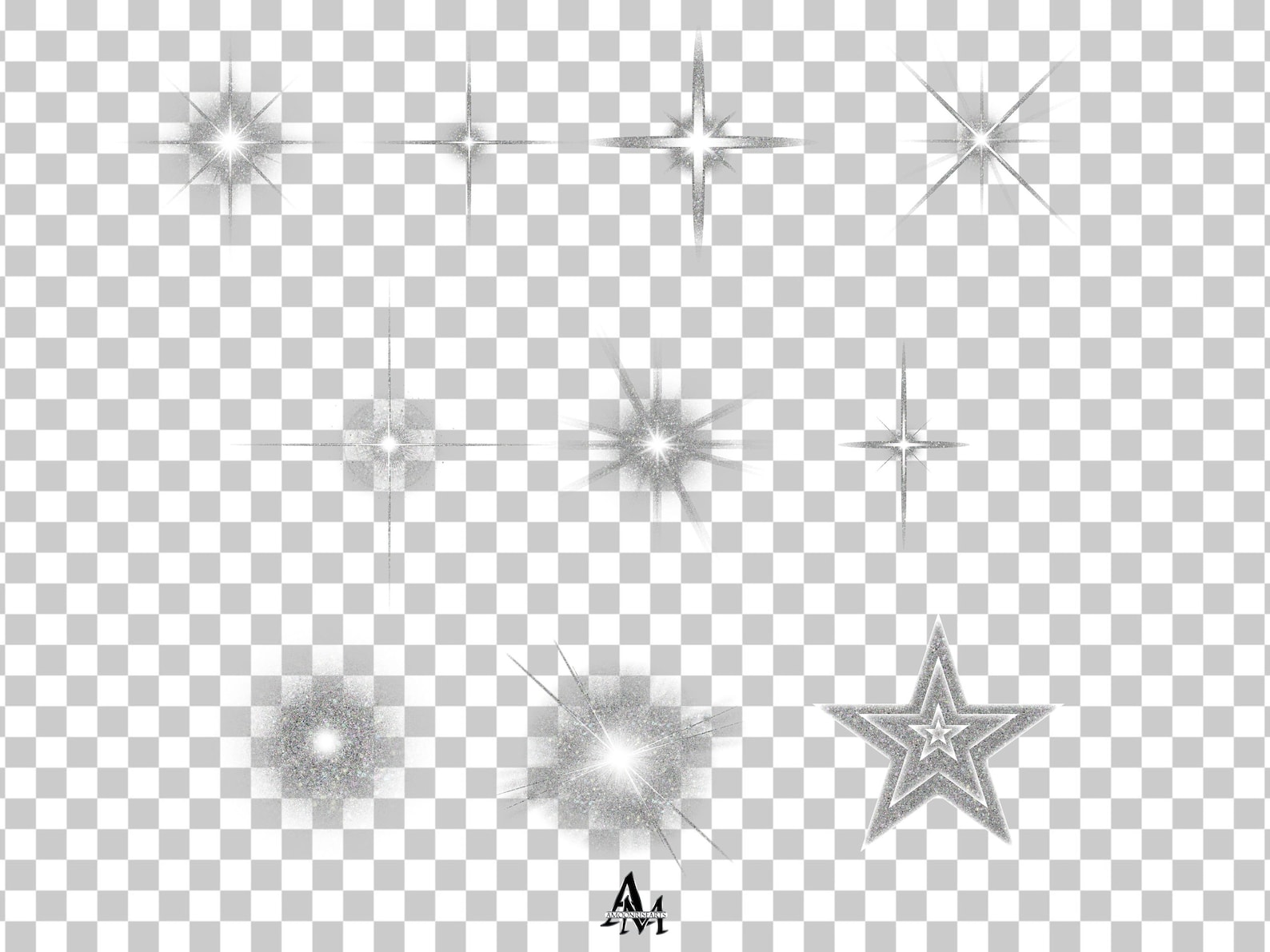Silver Glitter Star Clipart Set of Glowing Sparkle PNG, Silver White ...