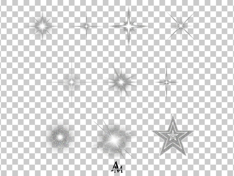 Silver Glitter Star Clipart Set of Glowing Sparkle PNG, Silver White ...